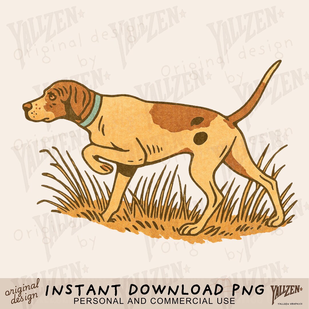 Vintage Hunting Dog Art Print | Pointer Dog Illustration | Rustic Dog ...
