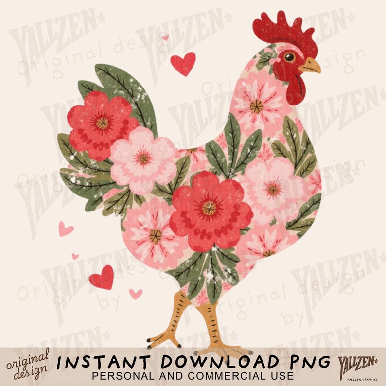 Floral Chicken PNG | Farmhouse Hen Clipart | Rustic Country Chicken ...
