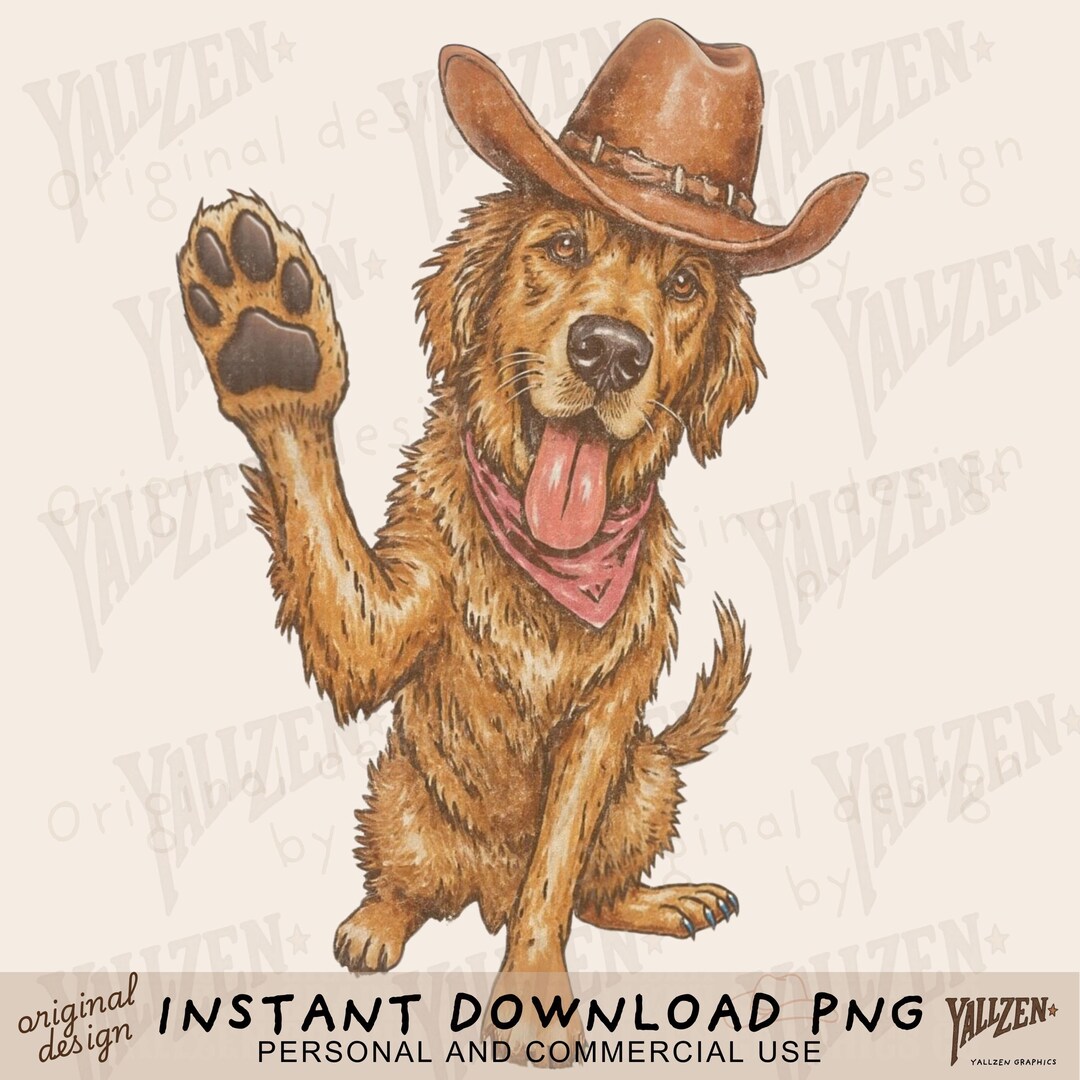 Howdy Dog PNG | Western Golden Retriever Clipart | Distressed Country ...