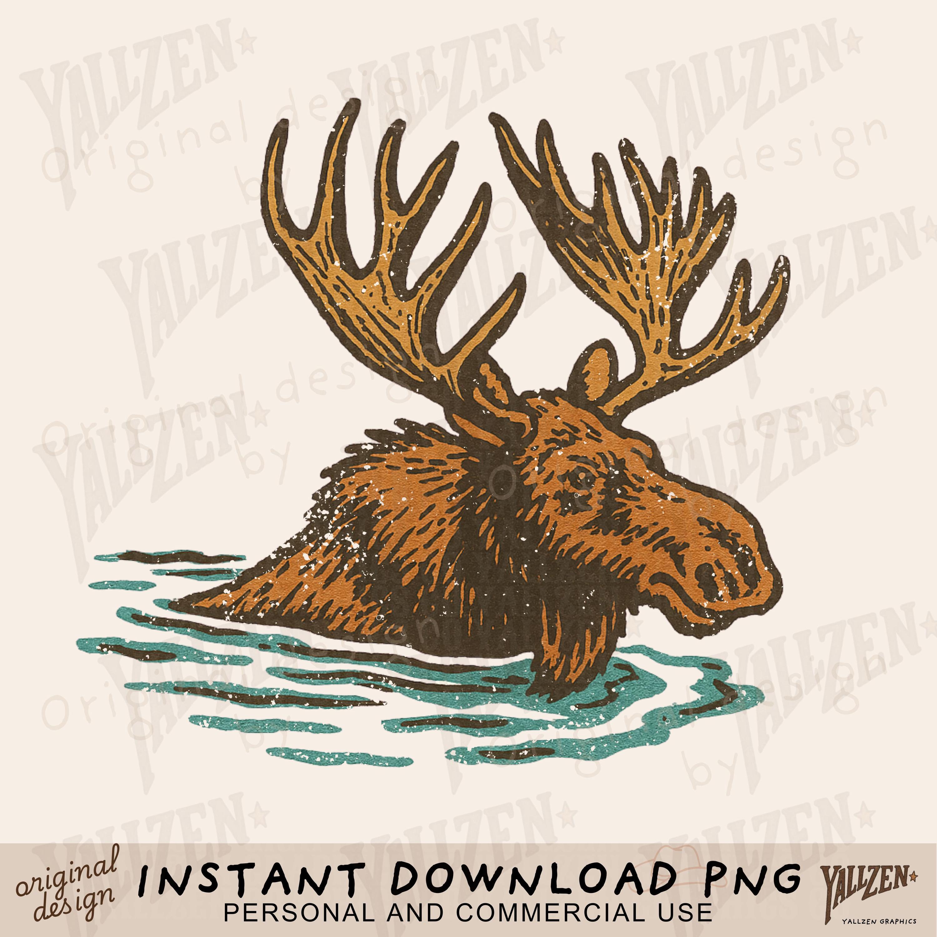 Vintage Moose PNG | Swimming Moose Clipart | Rustic Wildlife ...