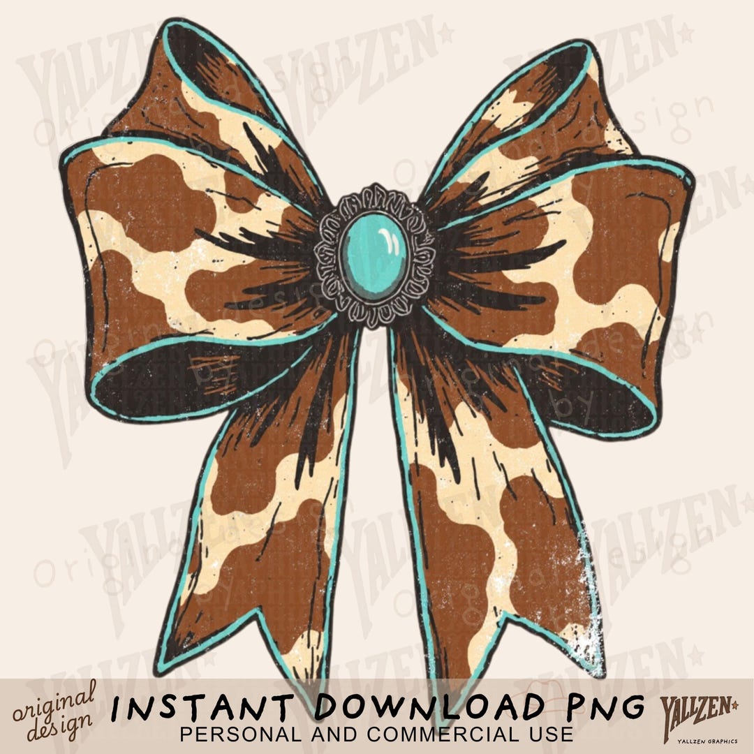Western Cow Print Bow PNG, Turquoise Bow Clipart, Country Chic ...