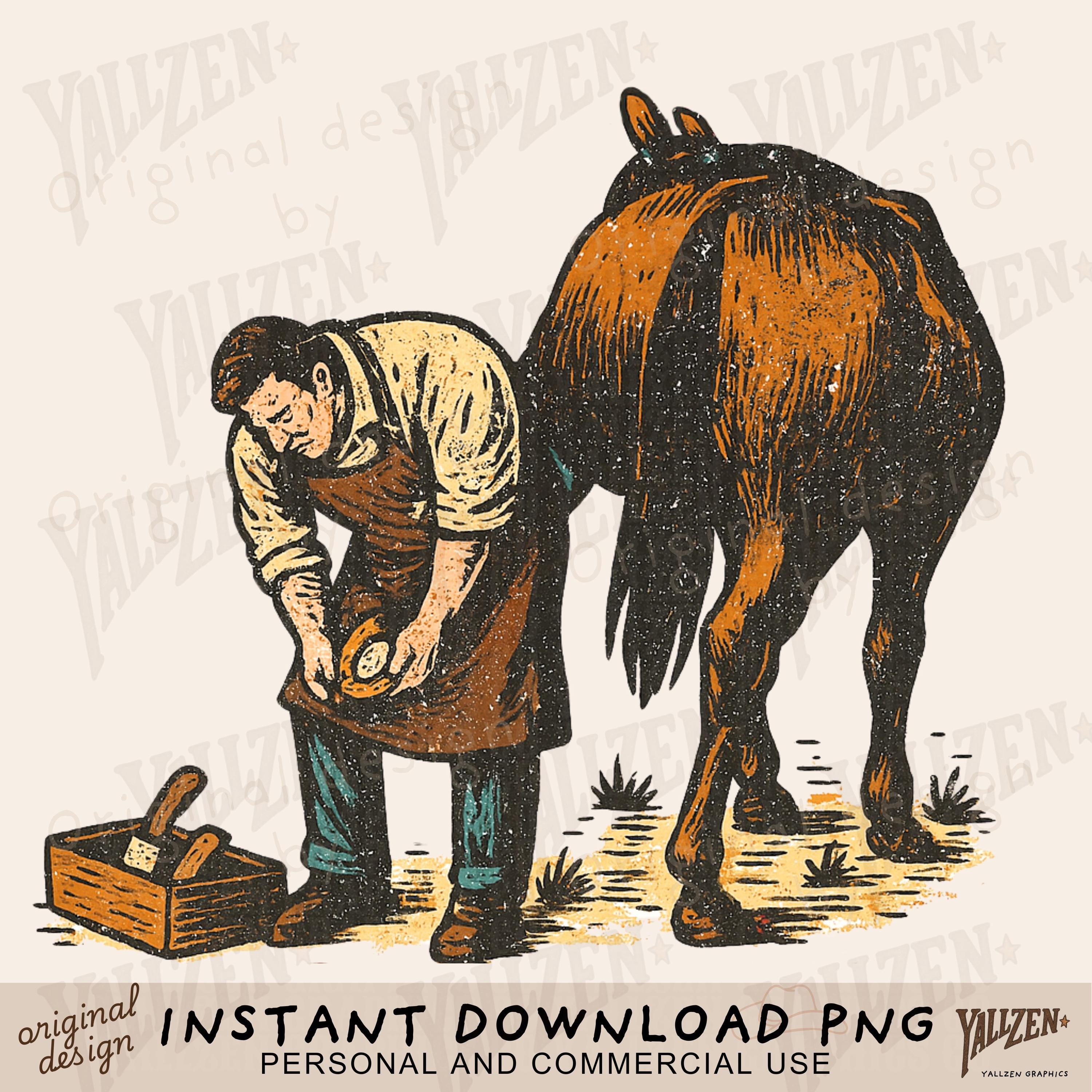 Farrier and Horse Clipart, Vintage Cowboy Digital Download, Western ...