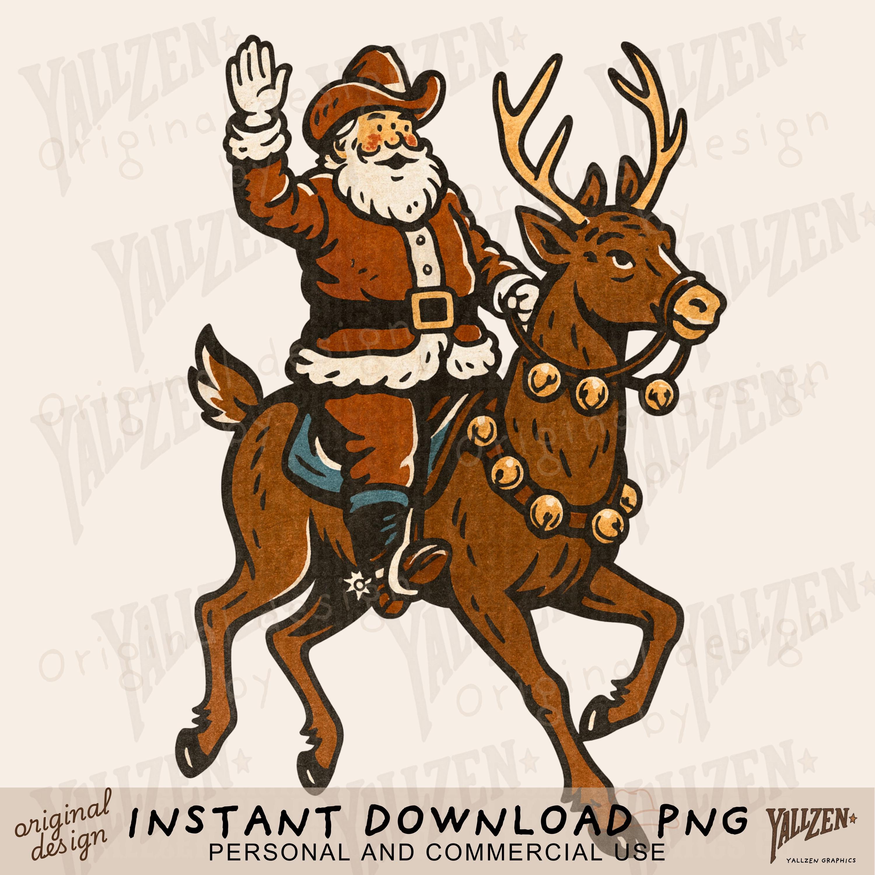 Retro Cowboy Santa PNG | Vintage Western Christmas Clipart | Rustic ...