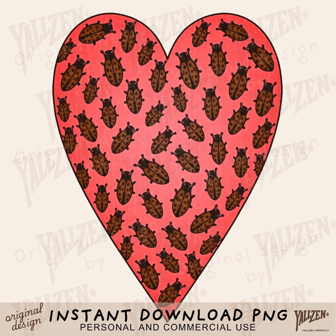 Ladybug Heart PNG | Cute Red Valentine Sublimation Design | Insect Love ...