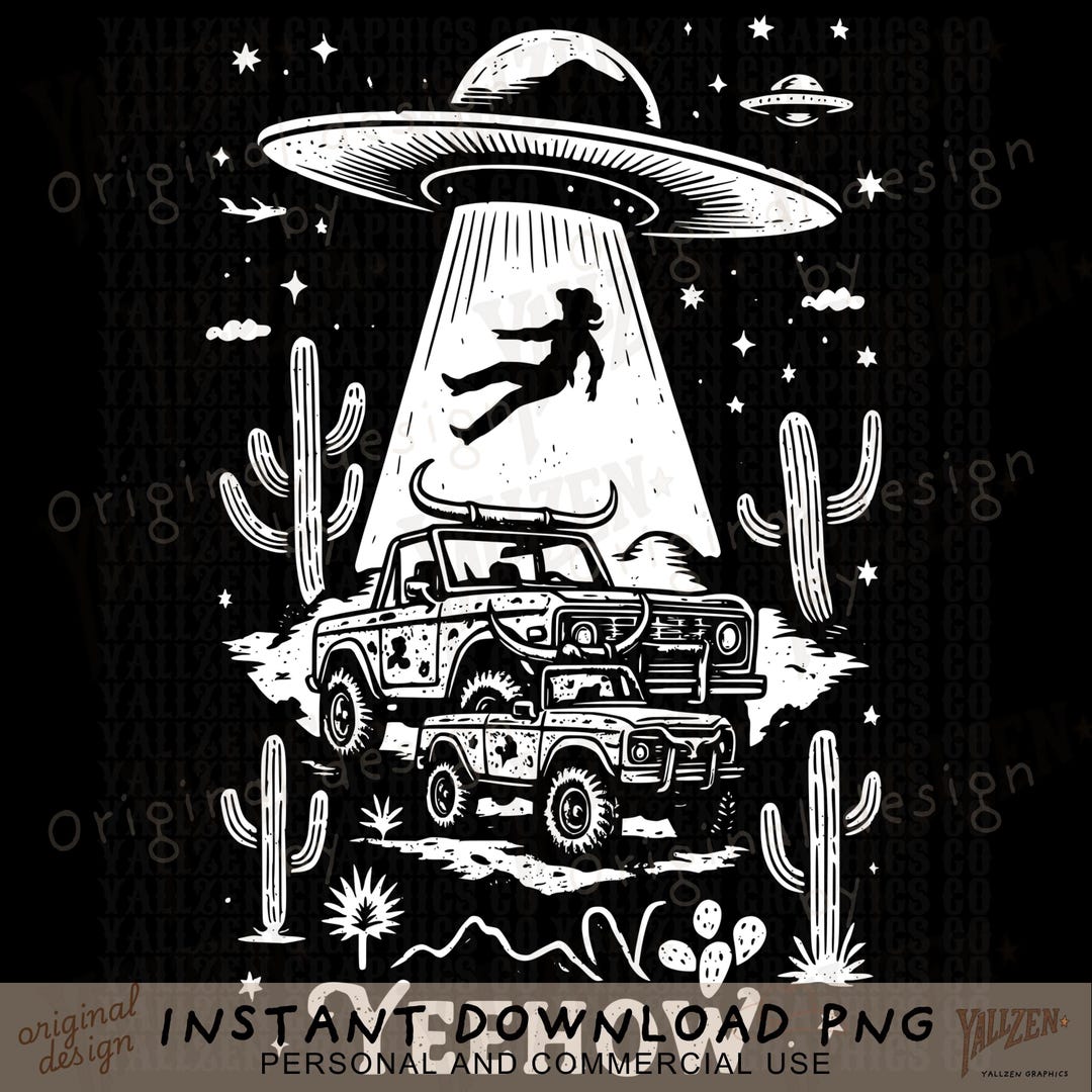 Cowboy UFO Abduction Clipart, Western Alien Digital Download, Space ...