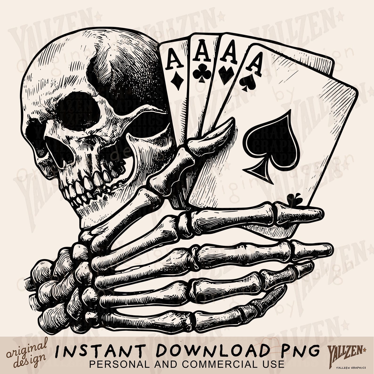 Skeleton Poker Hand PNG, Four Aces Skull Clipart, Digital Download - Etsy