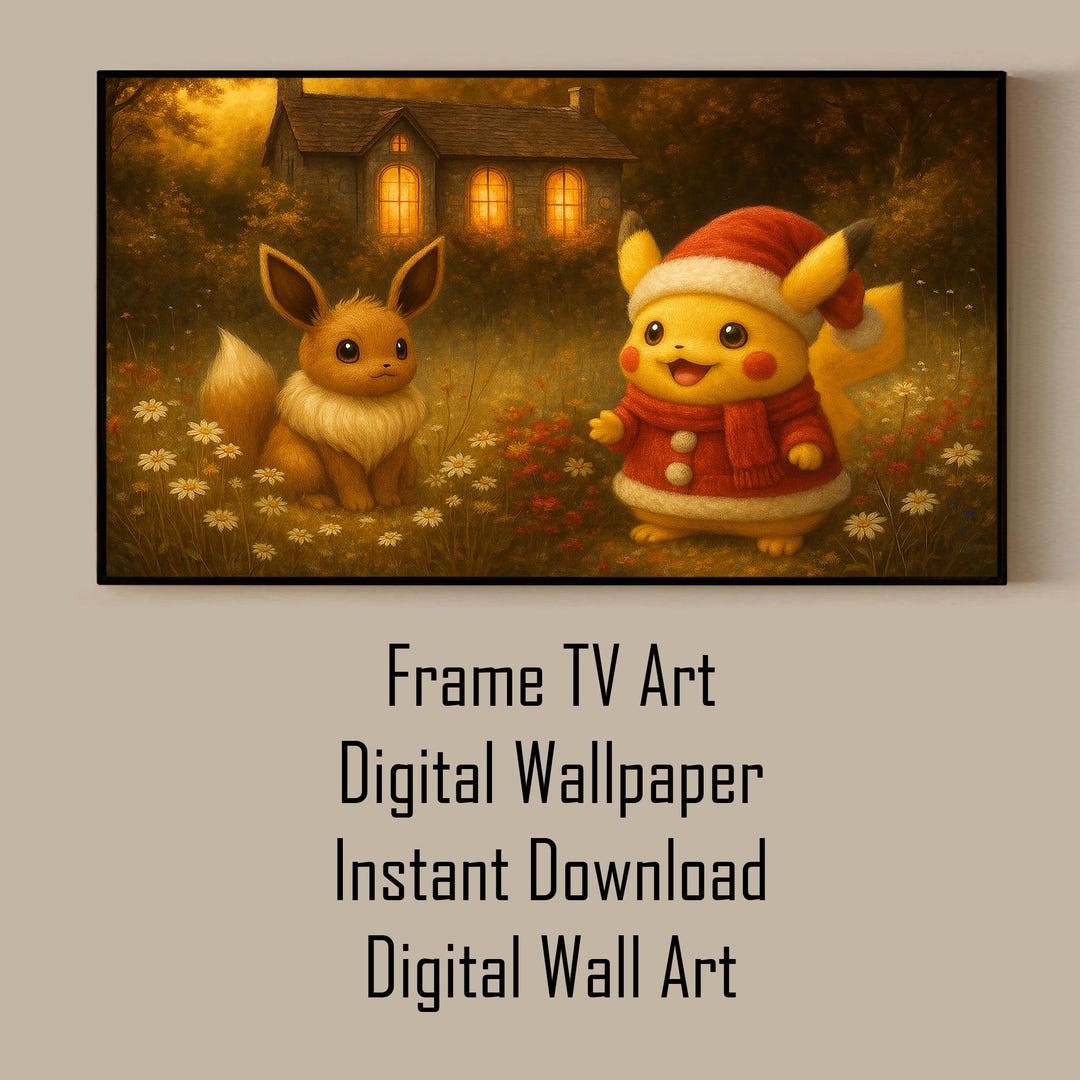 Pikachu & Eevee Christmas Frame TV Art | Holiday Pokémon Digital ...
