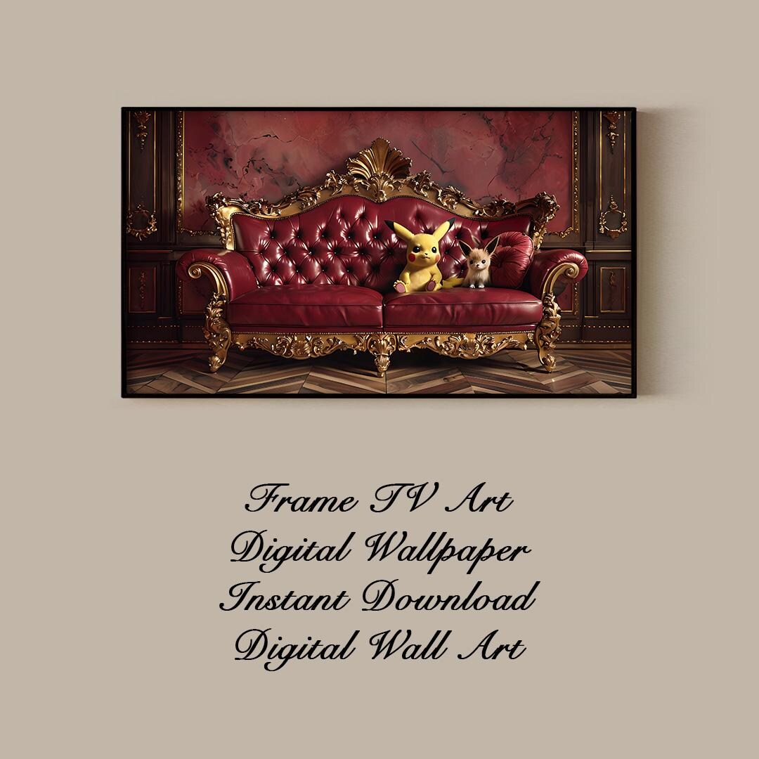 Pikachu & Eevee Royal Sofa Art – 4K Frame TV Digital Download - Etsy