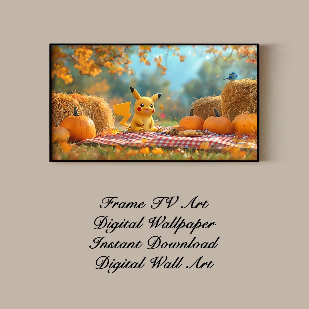 Pikachu Fall Picnic Art: 4K Samsung Frame TV Digital Download - Etsy