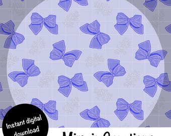 Blue Coquette Bows Seamless Pattern: Girly PNG Background (digital ...