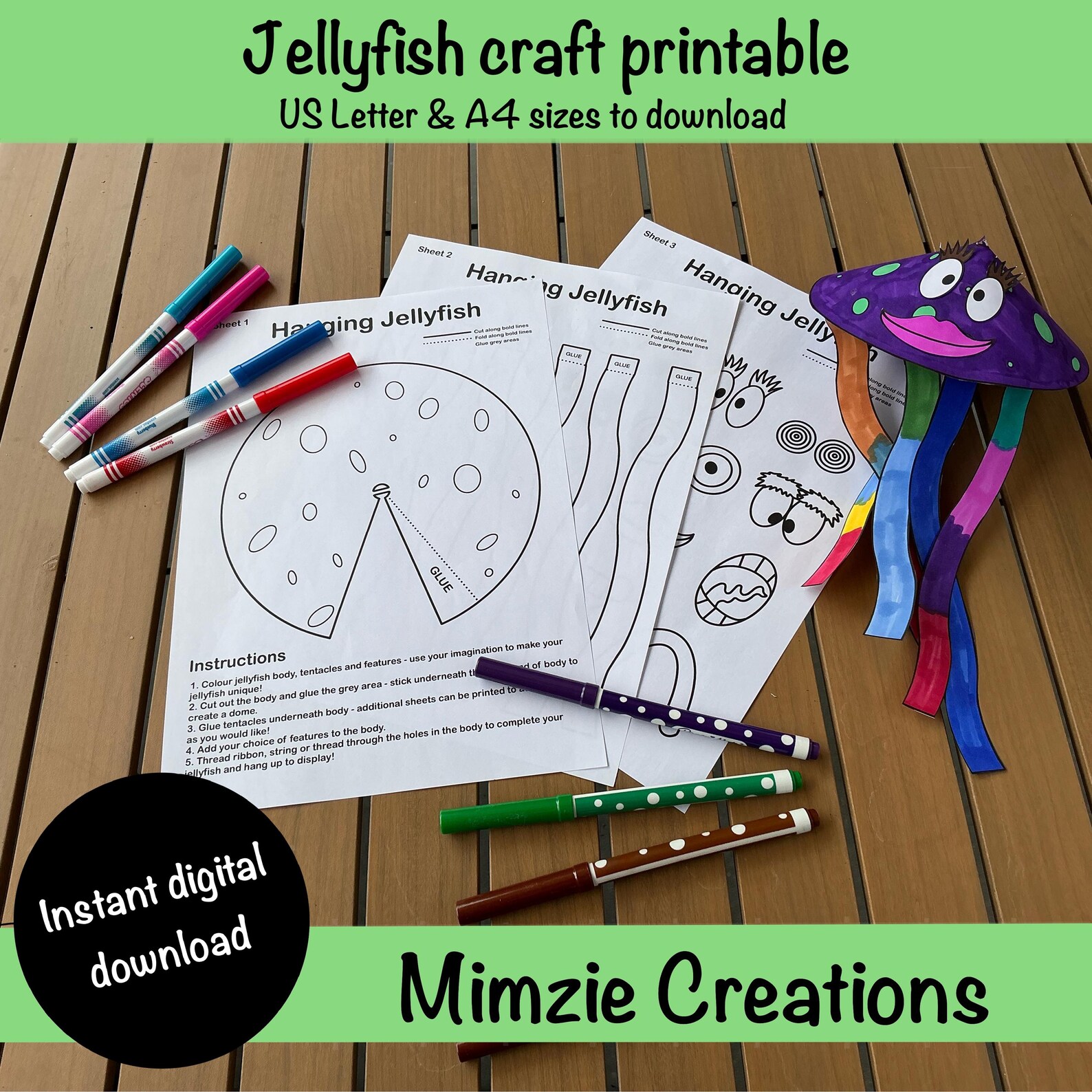 Jellyfish Craft Printable: Cut, Paste & Color Activity (PDF Download ...