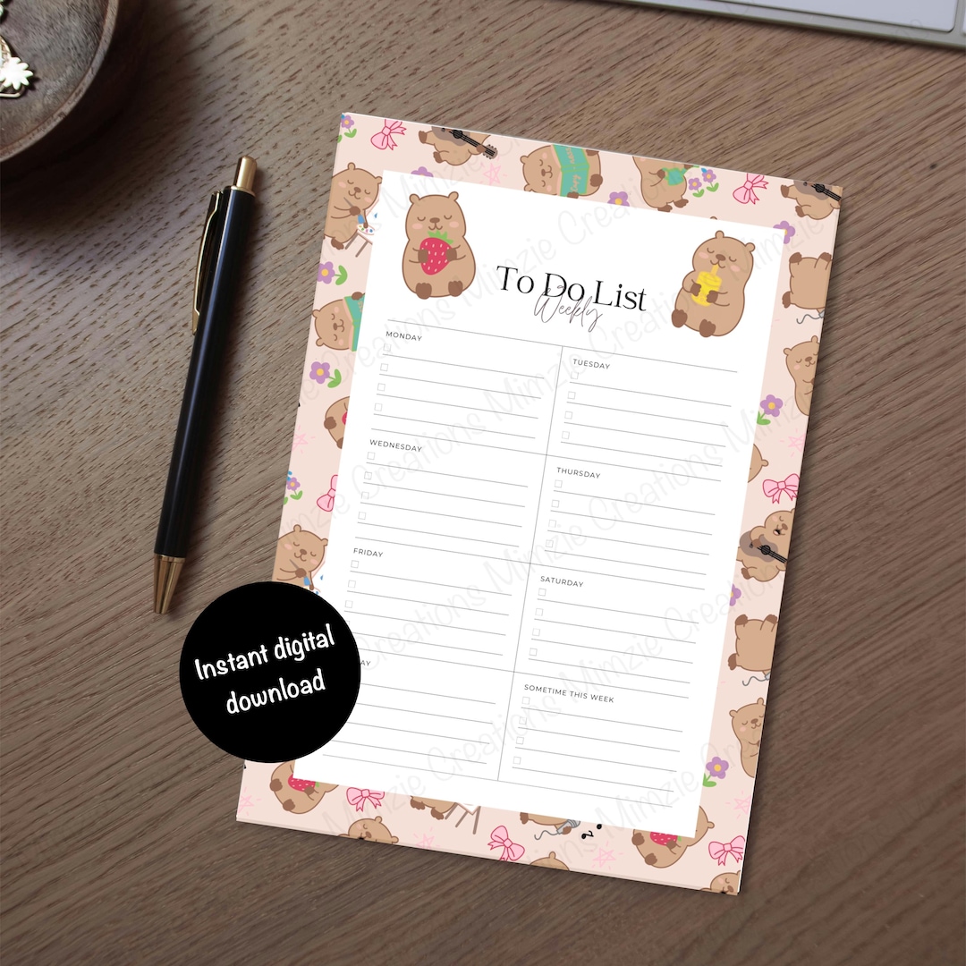 Weekly to Do List: Cute Capybara Planner (PDF Printable) - Etsy
