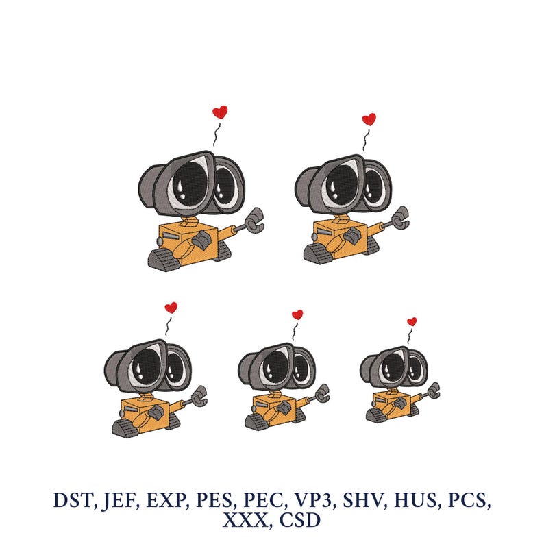 Valentine's Day Love Embroidery Design, Wall E and Eve Embroidery ...
