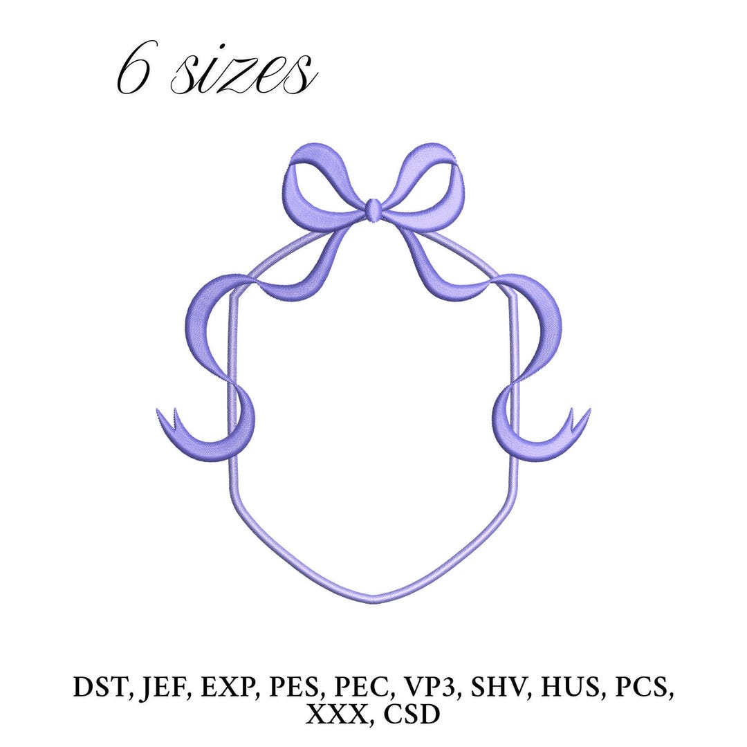 Bow Monogram Frame Embroidery Design, Long Tail Bow Monogram Frame ...