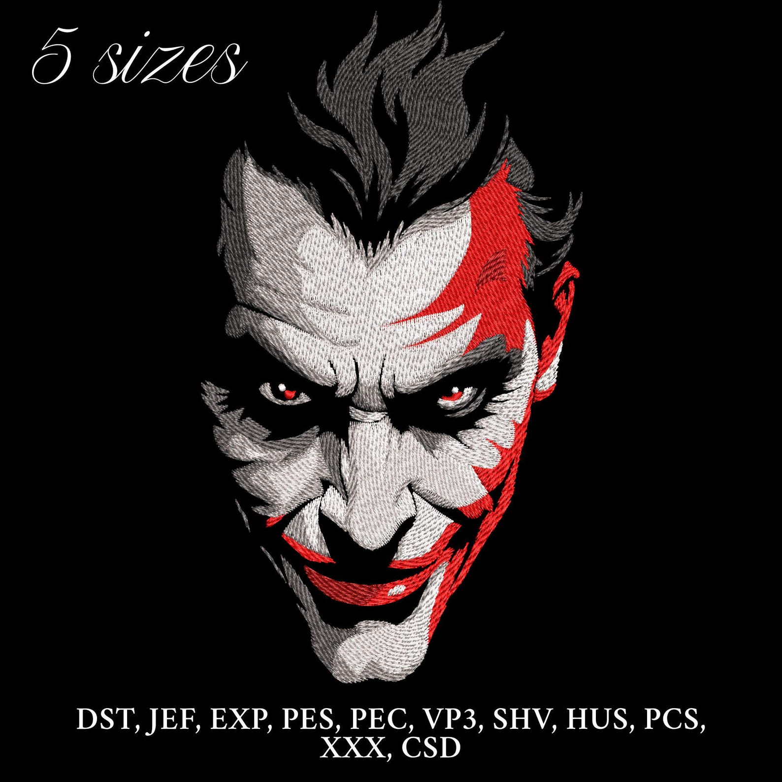 Joker Embroidery Design, Horror Embroidery Machine File, Dark Villain ...