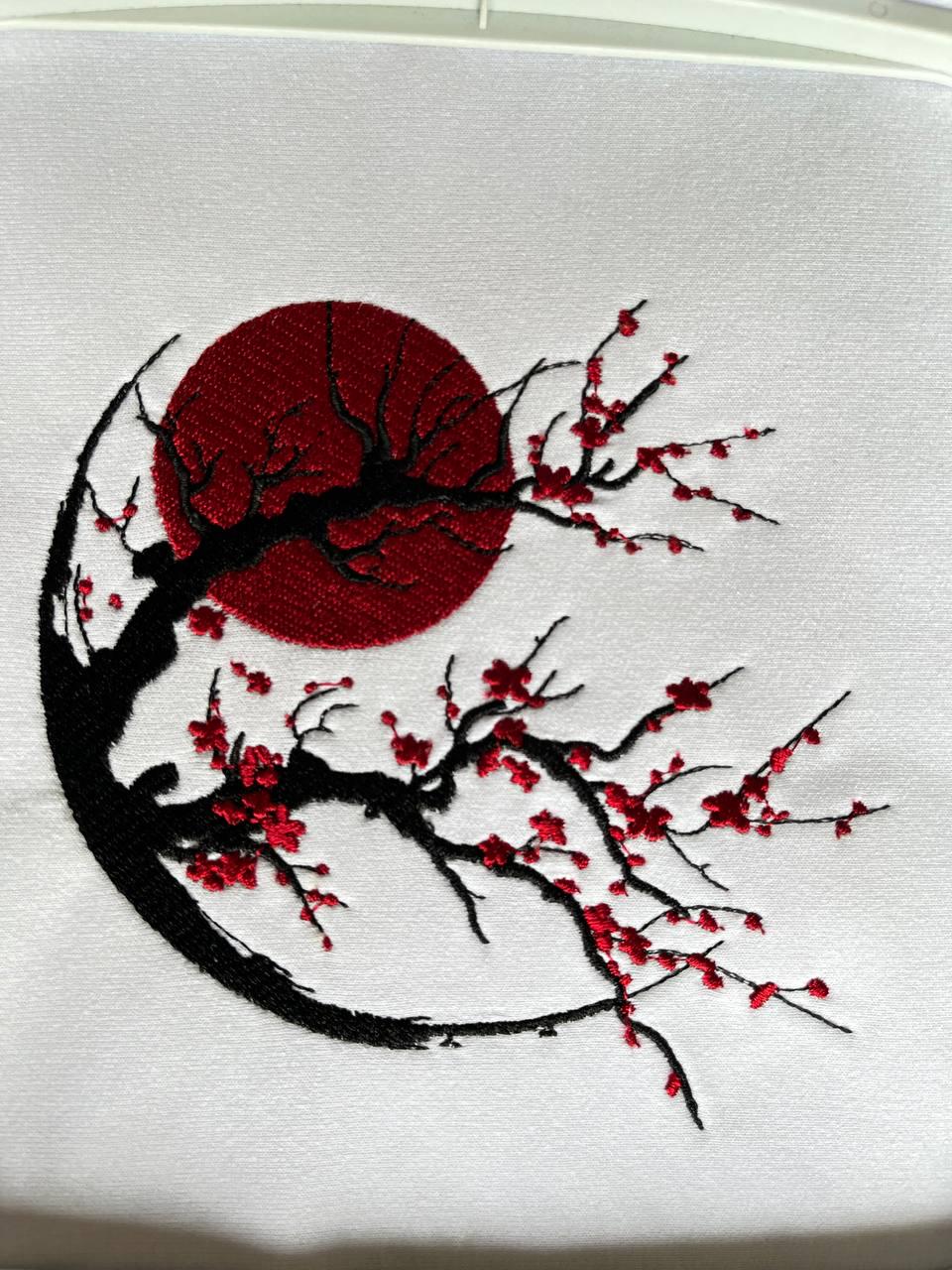 Cherry Blossom Embroidery Design, Sakura Machine Embroidery Design, Red ...