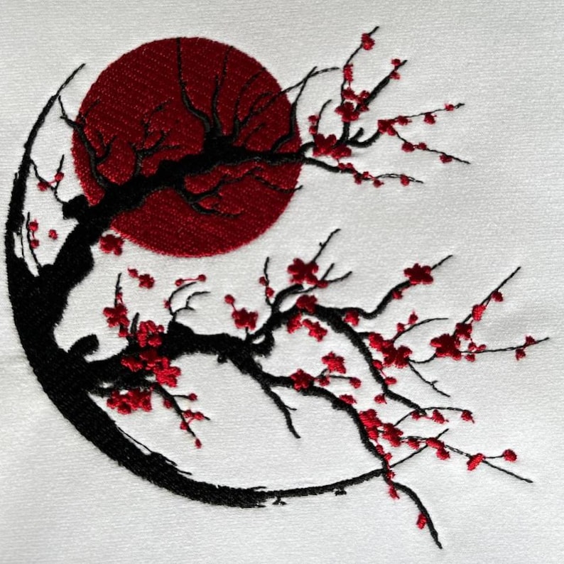 Cherry Blossom Embroidery Design, Sakura Machine Embroidery Design, Red ...