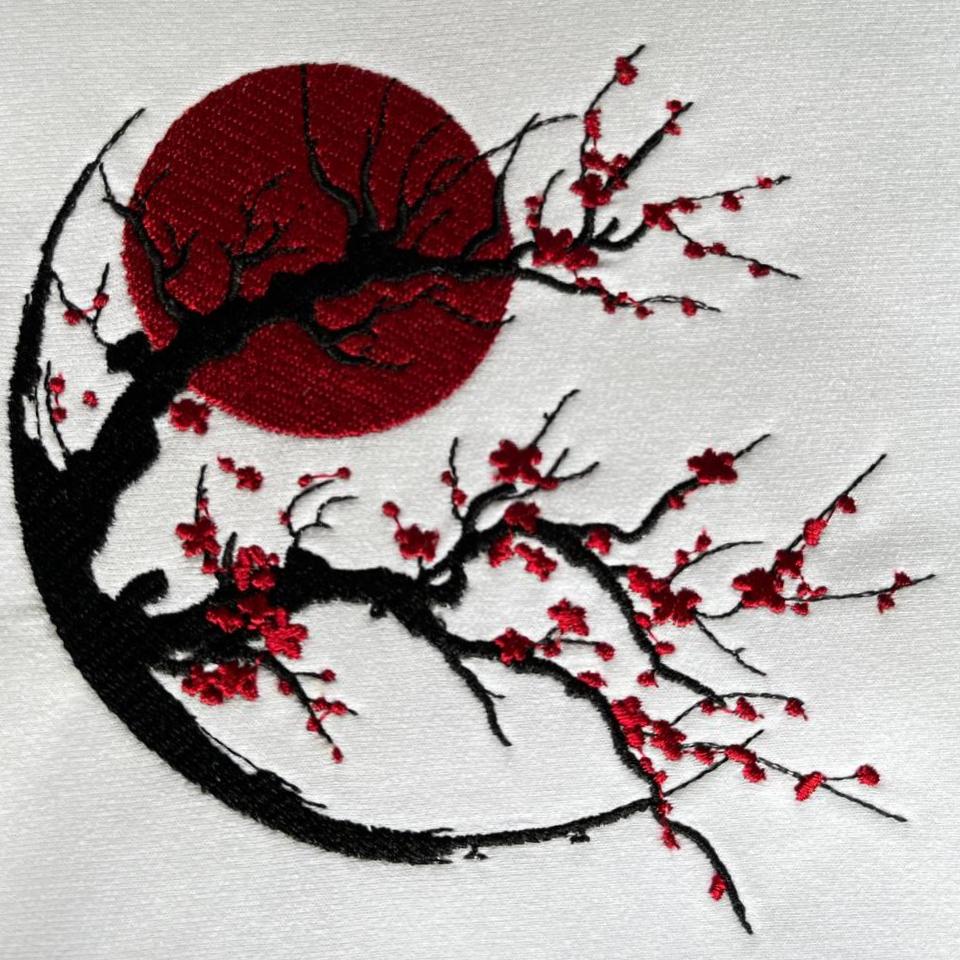 Cherry Blossom Embroidery Design, Sakura Machine Embroidery Design, Red ...