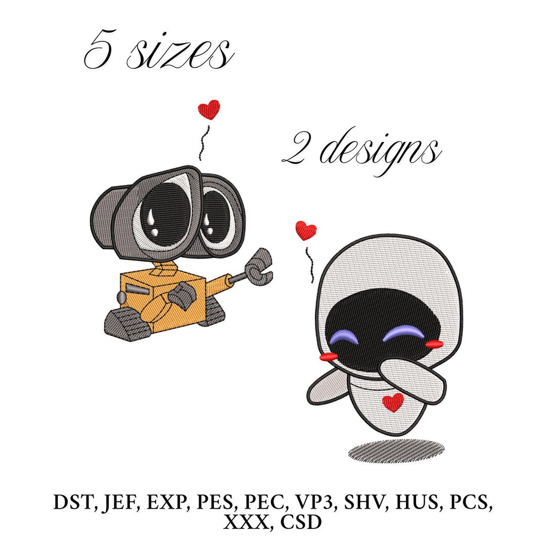 Valentine's Day Love Embroidery Design, Wall E and Eve Embroidery ...