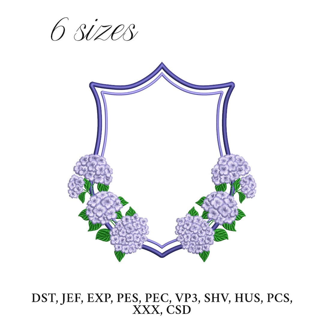 Monogram Hydrangea Crest Frame Embroidery Design, Floral Embroidery ...
