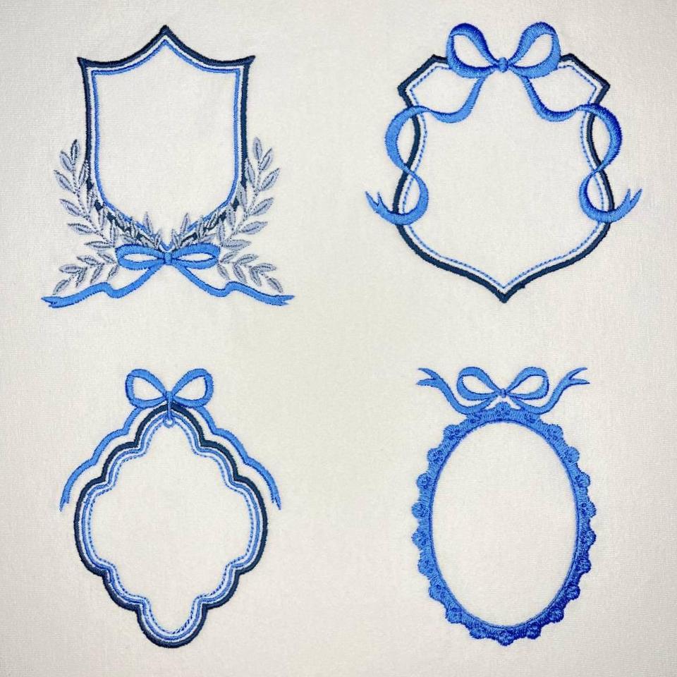 Monogram Bow Crest Frame Embroidery Design, Floral Embroidery Machine ...