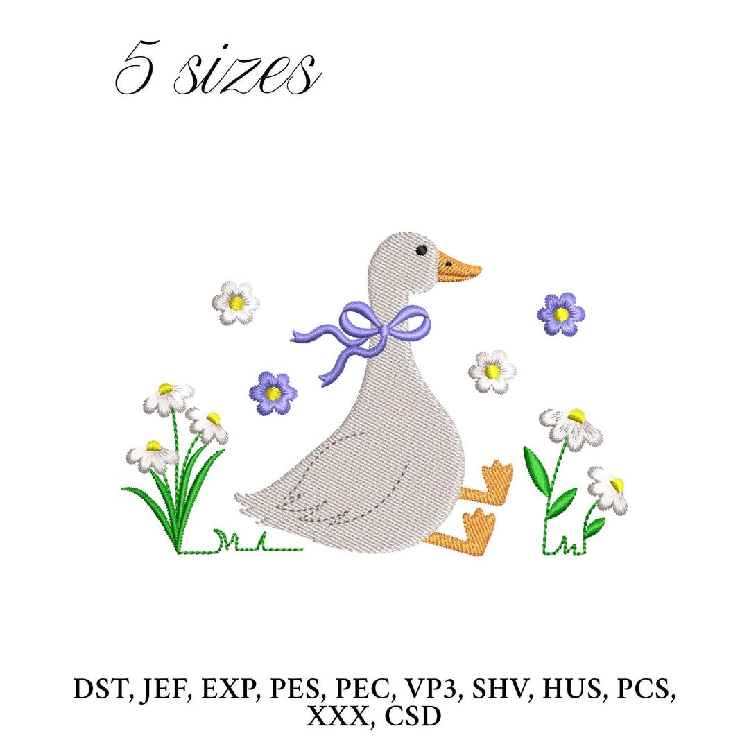 Cute Silly Goose Embroidery Design, Goose With Bow Embroidery Machine ...