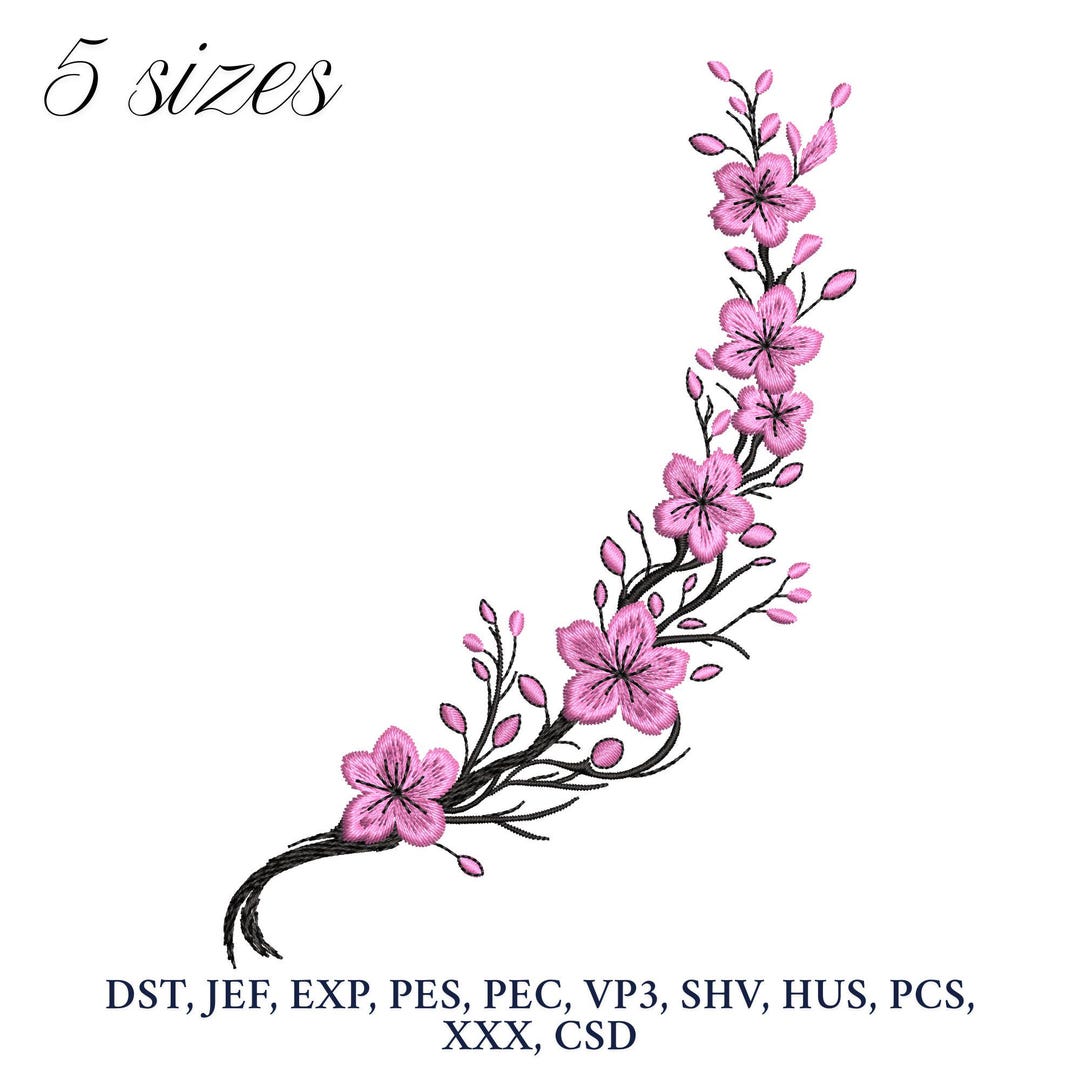 Cherry Blossom Embroidery Design, Sakura Machine Embroidery Design ...