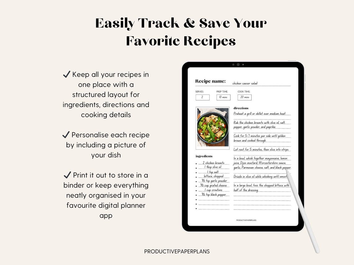Printable Meal Planner Bundle, Digital Recipe Card, Grocery List, A4 ...