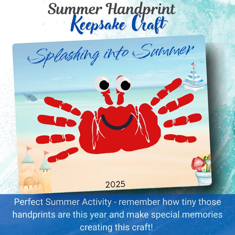 Toddler Printable Beach Handprint Craft | Beach Ocean Handprint Art ...
