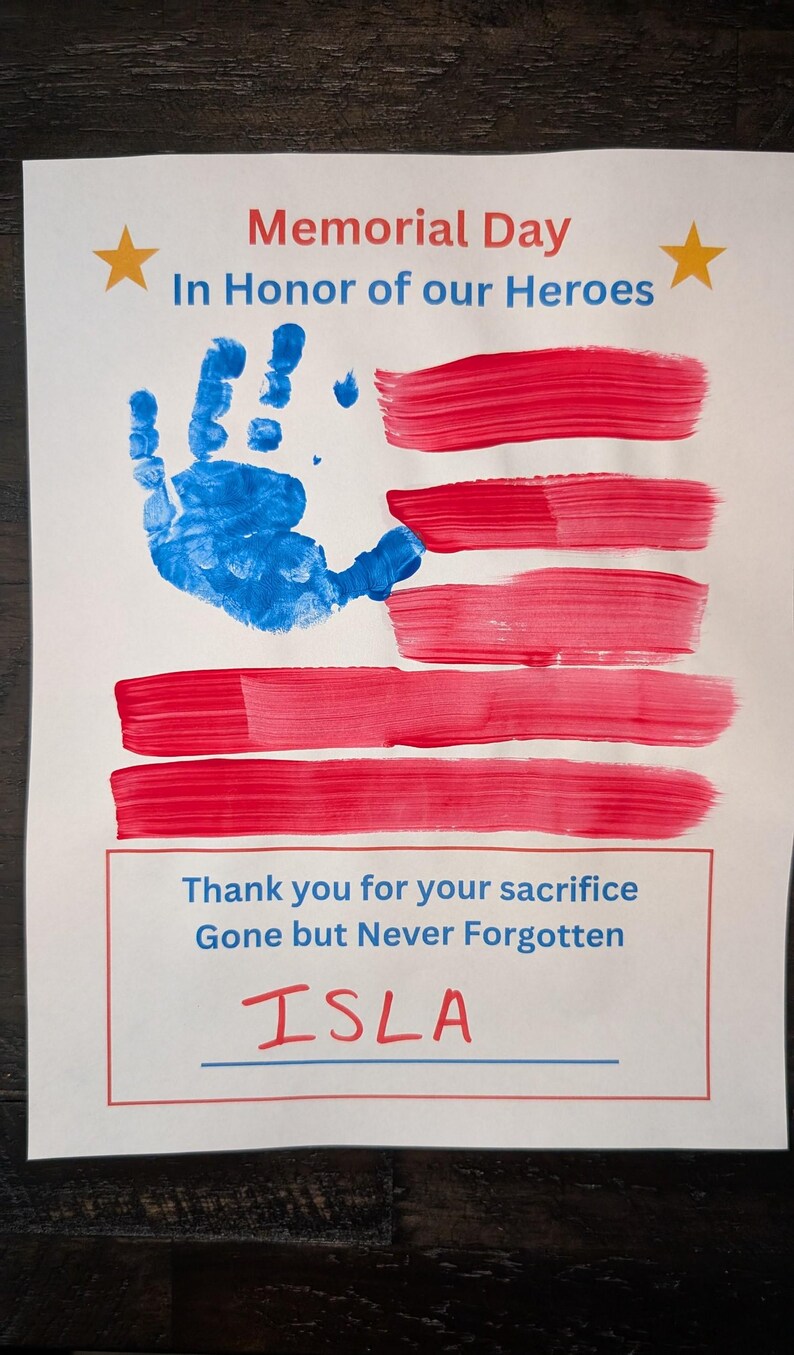 Toddler Printable Memorial Day Craft Handprint Art Patriotic Activity ...