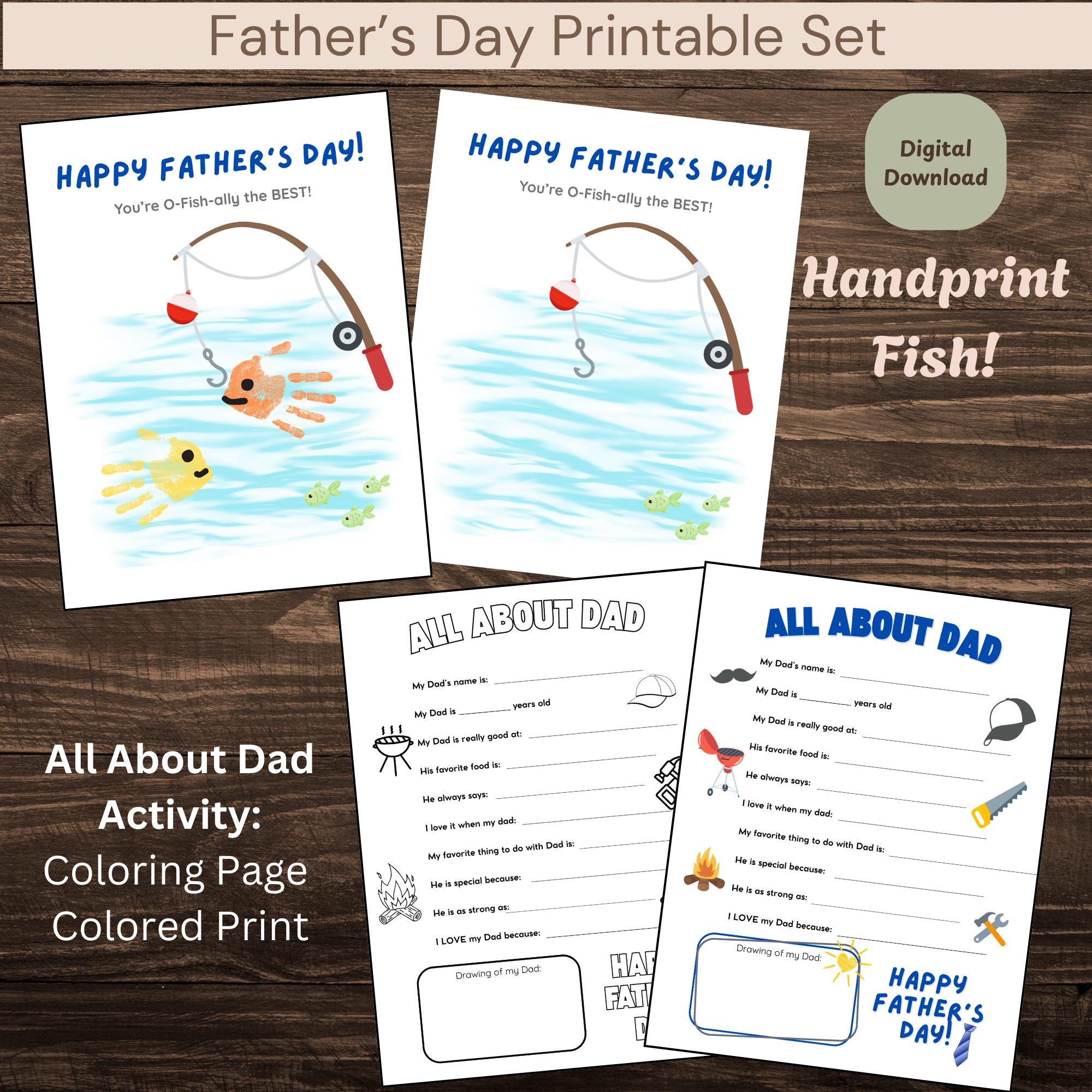 Fathers Day Printable | Handprint Kids Craft for Dad | Kid Worksheet ...