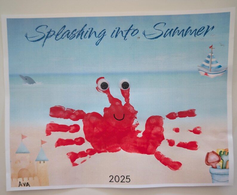 Toddler Printable Beach Handprint Craft | Beach Ocean Handprint Art ...