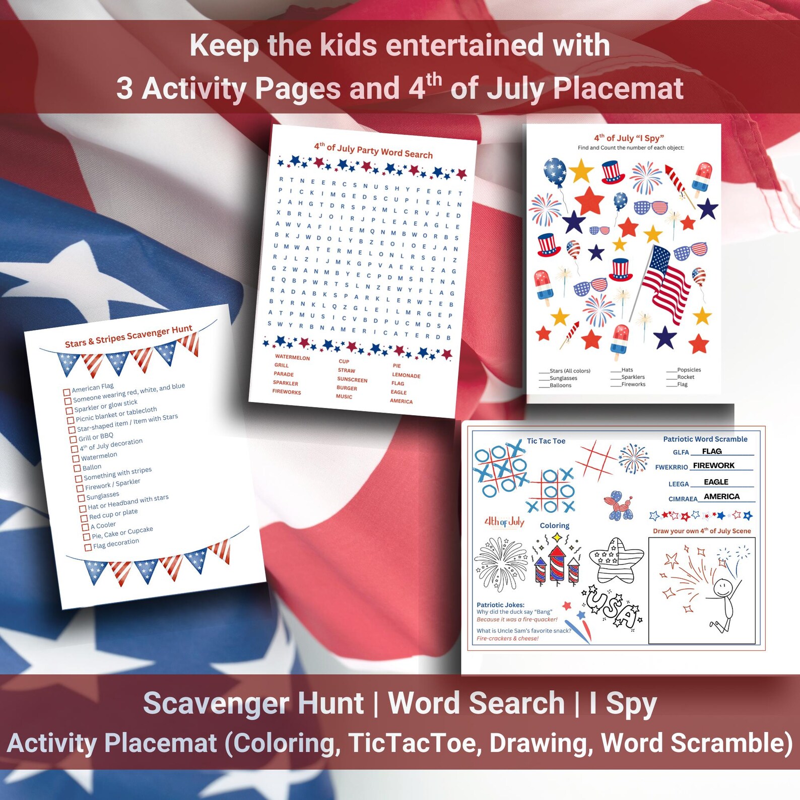 4th of July Activity Pack Printable | Independence Day Fun Pack | Kids ...