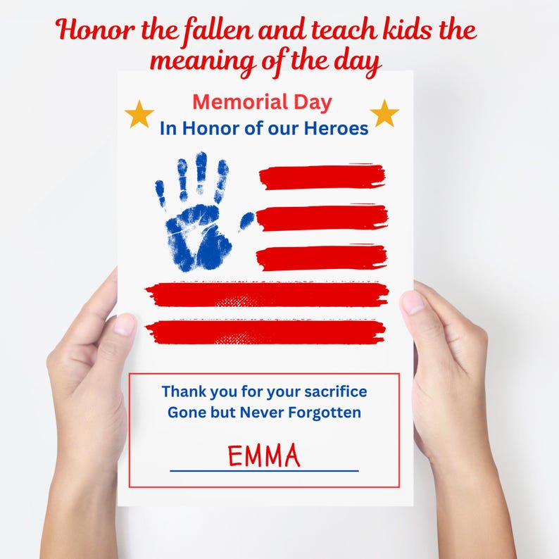 Toddler Printable Memorial Day Craft Handprint Art Patriotic Activity ...