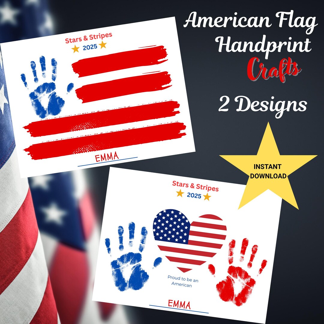 Toddler Printable American Flag Craft Handprint Art Patriotic Activity ...