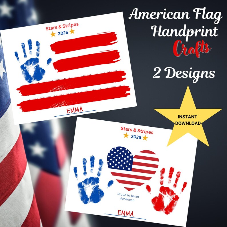Toddler Printable American Flag Craft Handprint Art Patriotic Activity ...