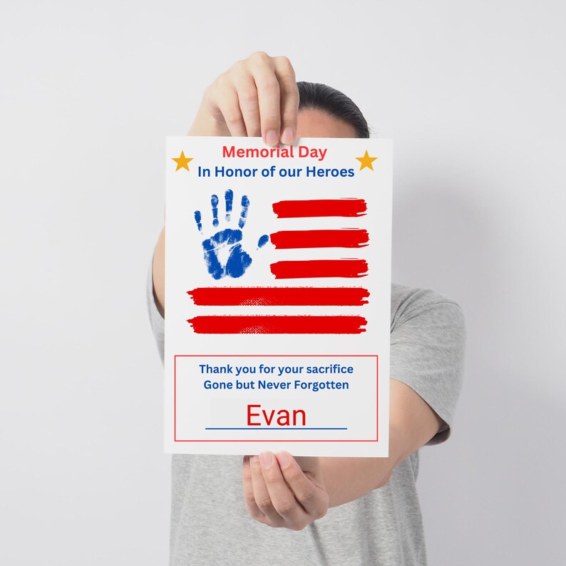 Toddler Printable Memorial Day Craft Handprint Art Patriotic Activity ...