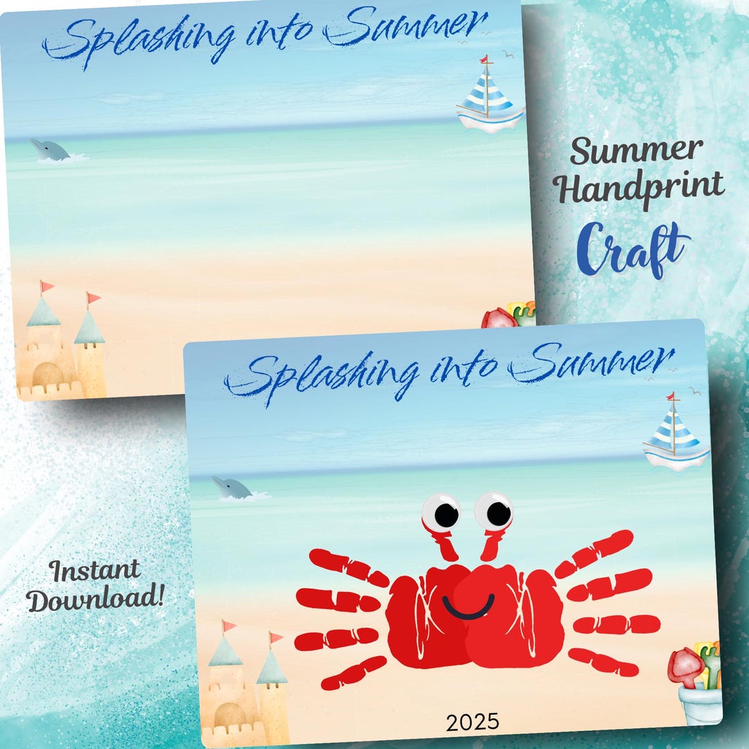 Toddler Printable Beach Handprint Craft | Beach Ocean Handprint Art ...