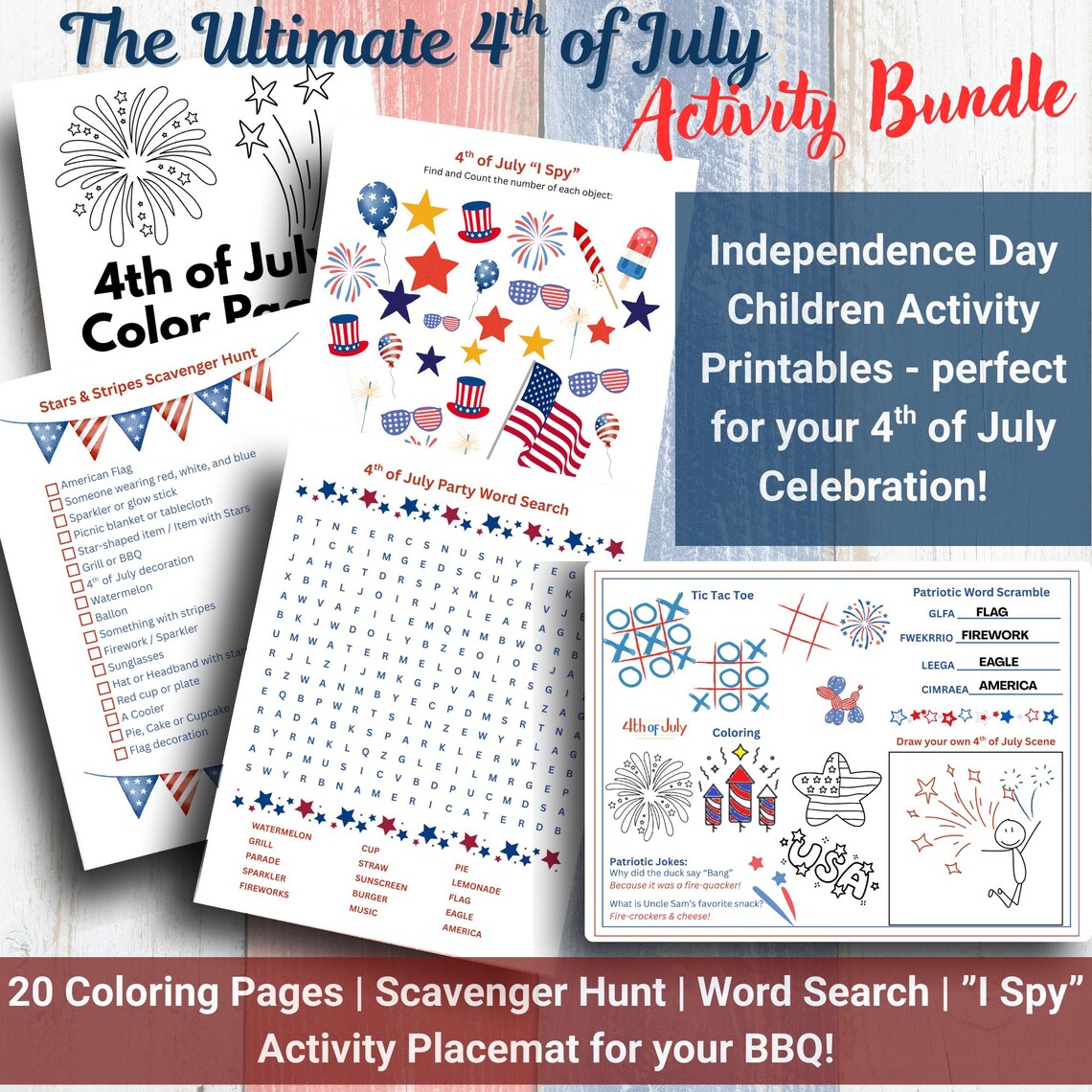 4th of July Activity Pack Printable | Independence Day Fun Pack | Kids ...