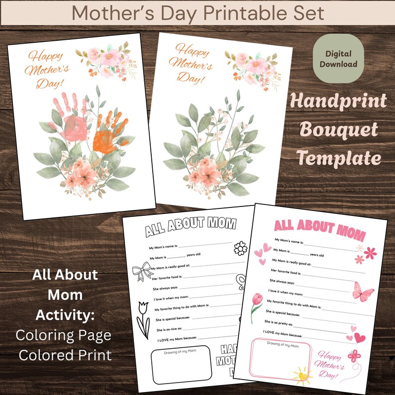 Mothers Day Printable | Handprint Craft for Mom | All About Mom Sheet ...