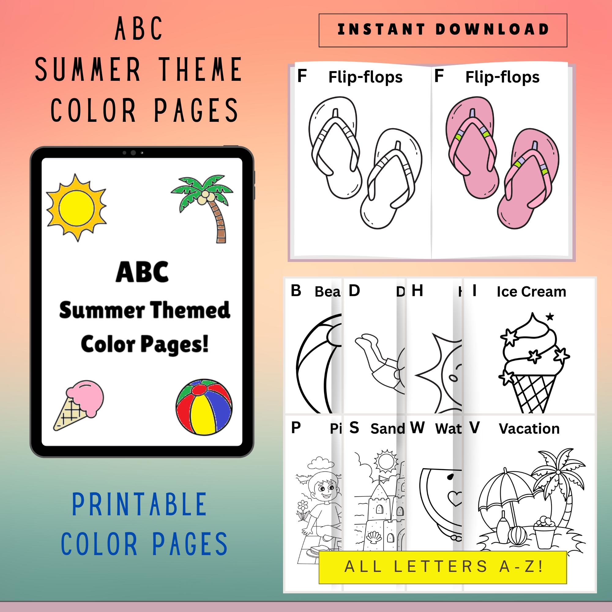 Summer Alphabet Coloring Pages for Toddlers | ABC Printable (instant ...