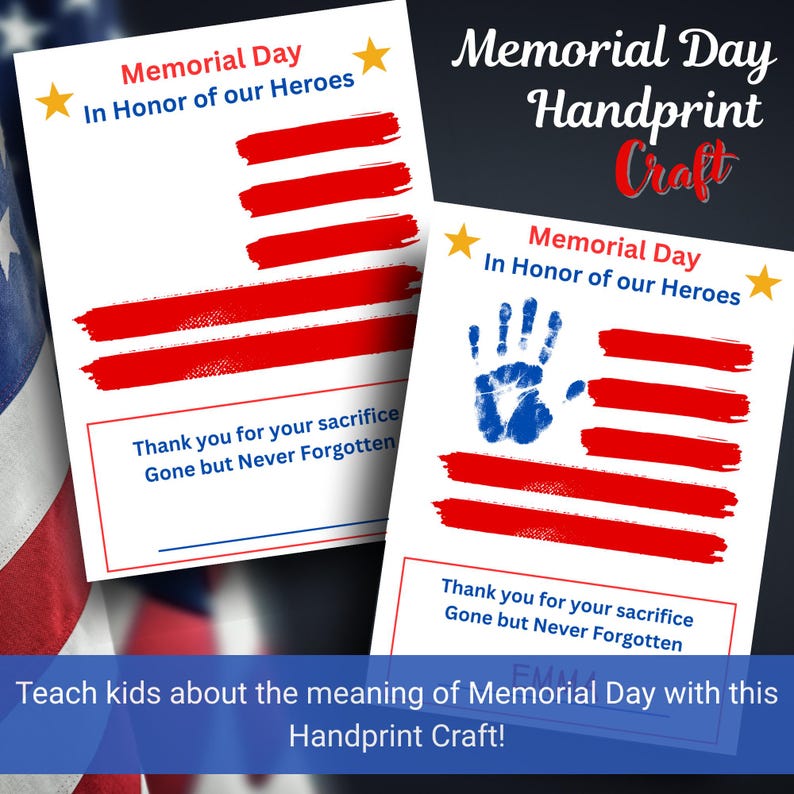 Memorial Day Craft Handprint Art-patriotic Kids Activity | Memorial ...
