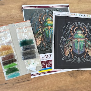 Bead Embroidery Kit - Emerald Beetle, Beaded Scarab Beetle, Insect ...