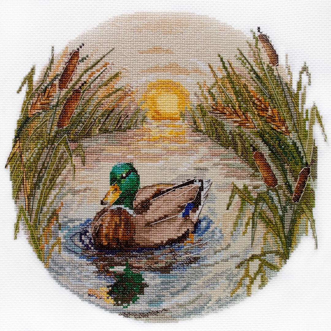 Cross Stitch Kit - Evening Swim, Mallard Embroidery, Sunset Serenity ...