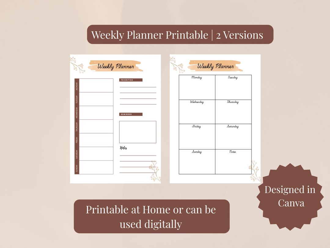 Minimal Weekly Planner Printable | Undated Weekly Schedule PDF | 2 ...