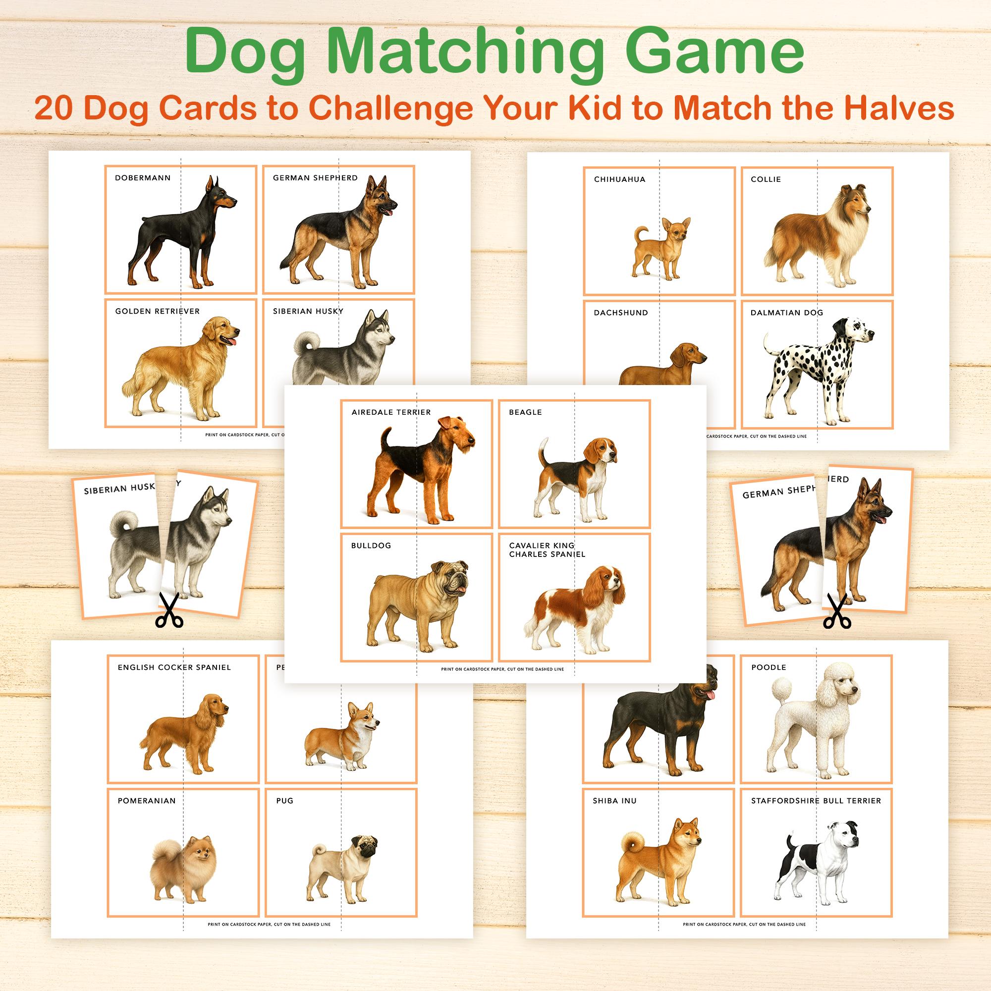 Dog Paper Activities for Toddlers, Kids – Printable Games, Dog Halves ...