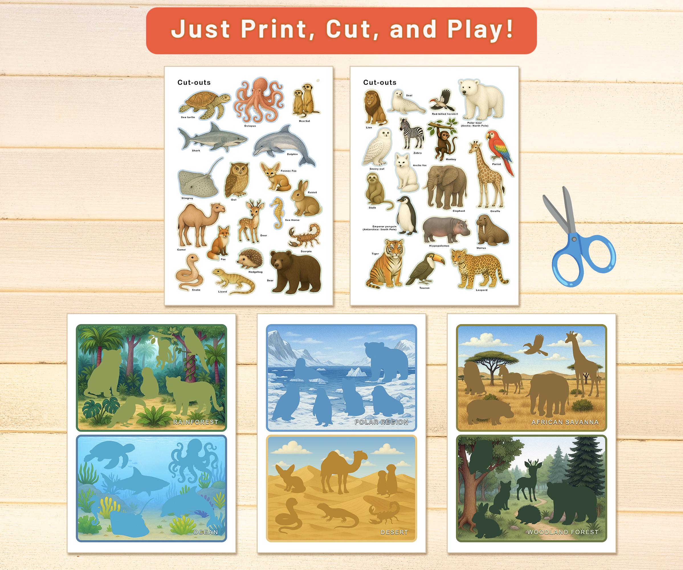Animal Habitat Match up Game, Learn Animals and Their Homes, Printable ...