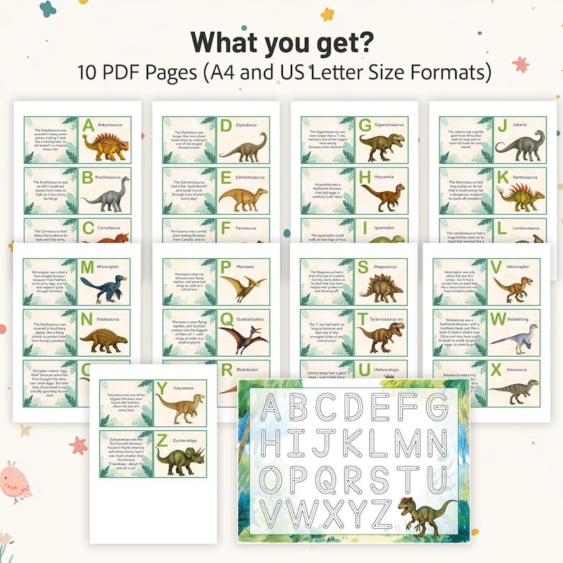 Dinosaur Alphabet Cards, Letter Tracing Worksheet, Toddler Preschool ...