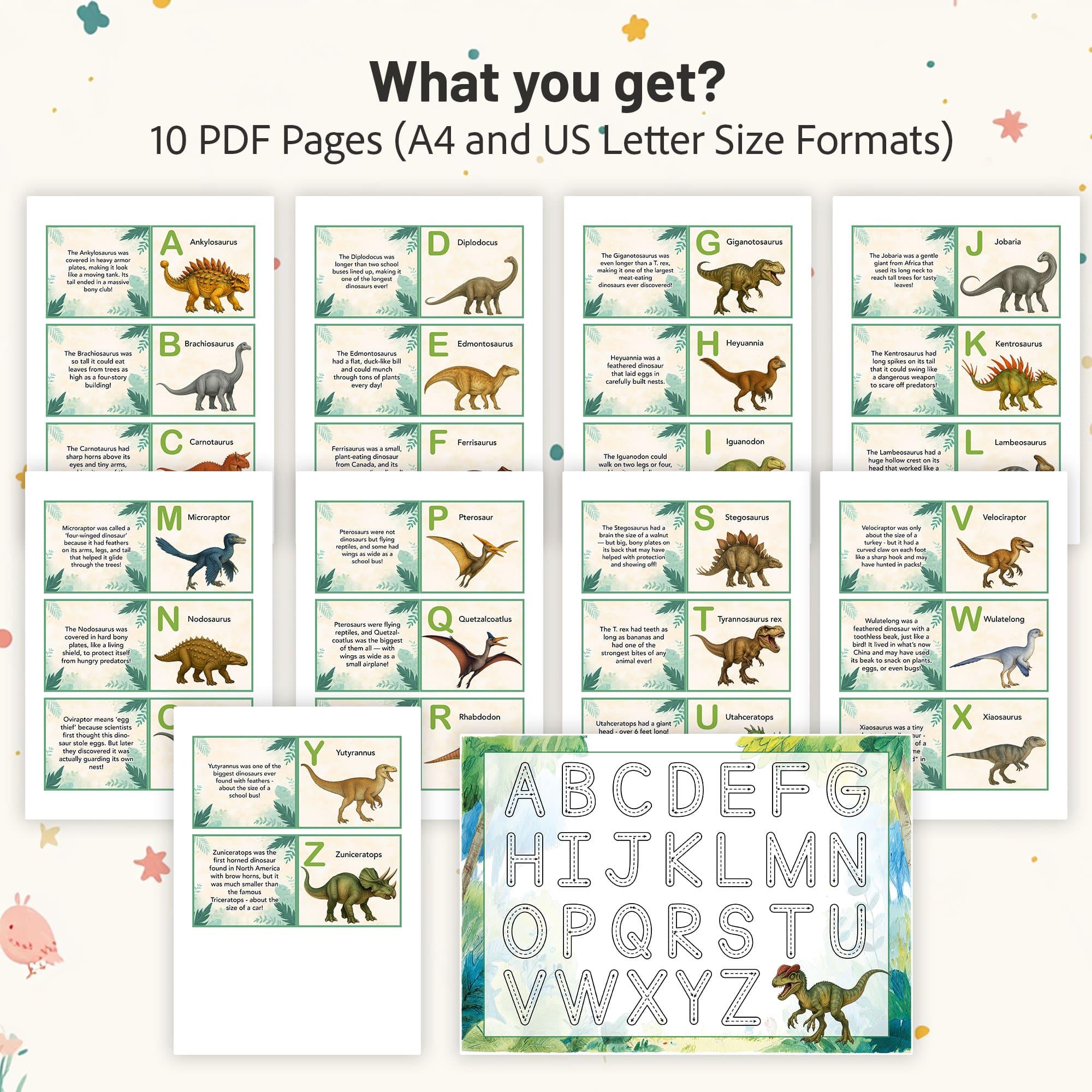 Dinosaur Alphabet Cards, Letter Tracing Worksheet, Toddler Preschool ...