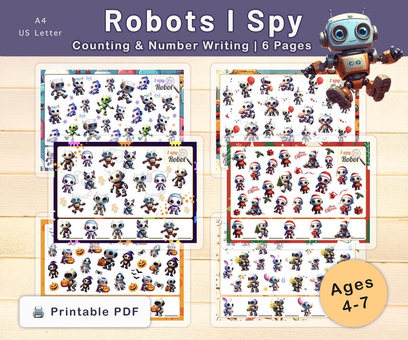 I Spy Robots Activity | Counting & Number Writing, Ages 4-7 (PDF) - Etsy UK